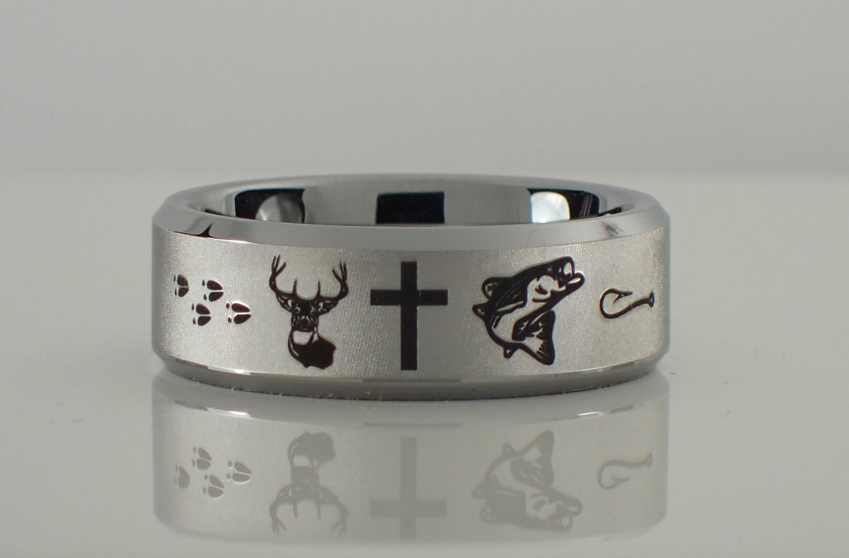 Tungsten Carbide Deer Cross Fish Ring - My Shinies