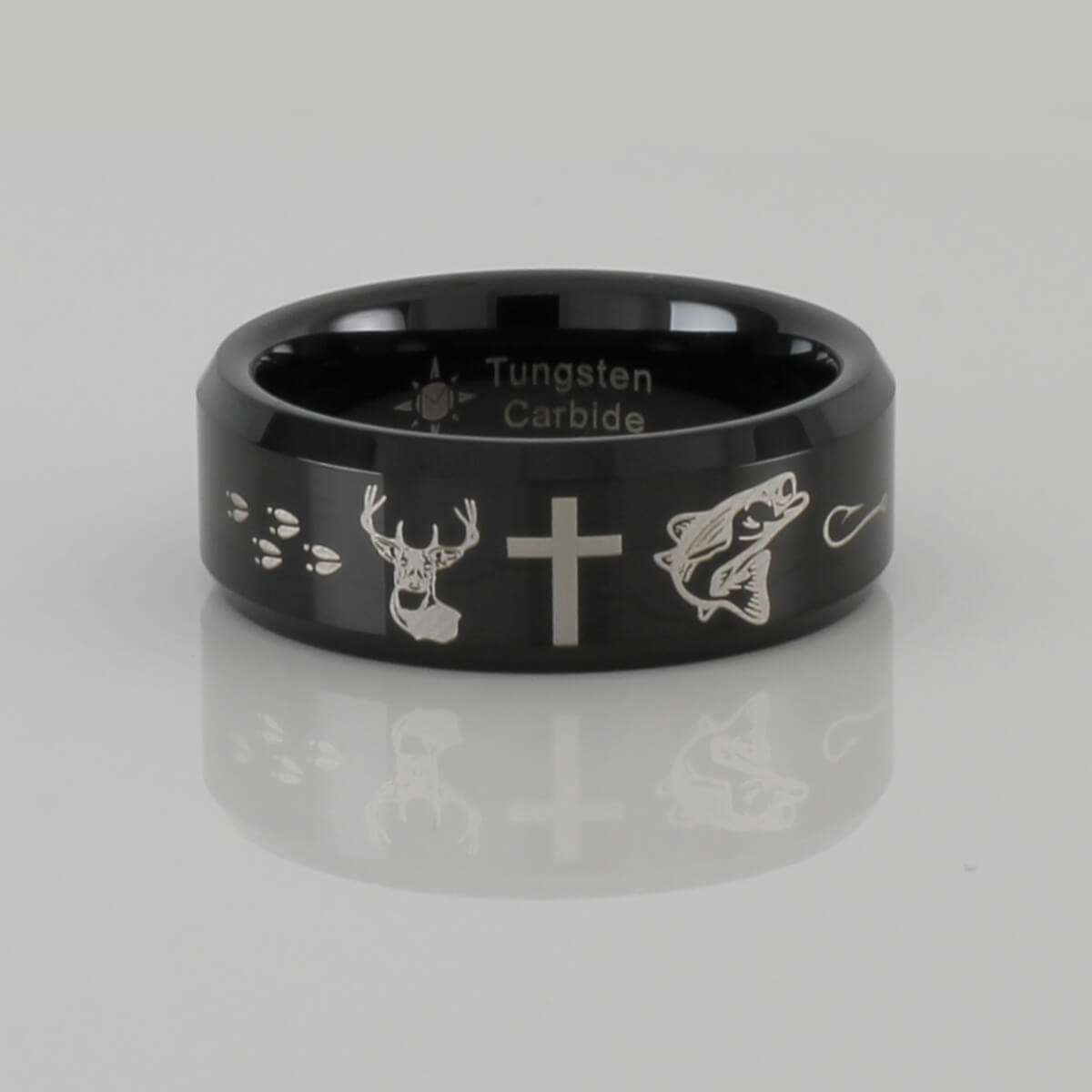 Tungsten Carbide Deer Cross Fish Ring - My Shinies